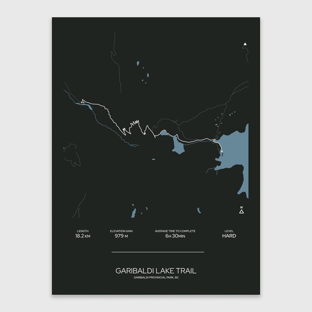 Garibaldi Lake Trail - Digital Vector Map - Charcoal - Etsy