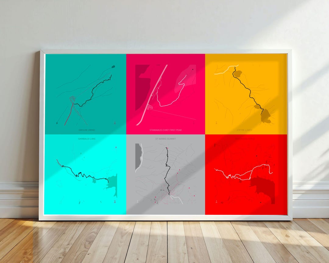 British Columbia Trail Map Collection Print - Pop Art - Horizontal - BC ...
