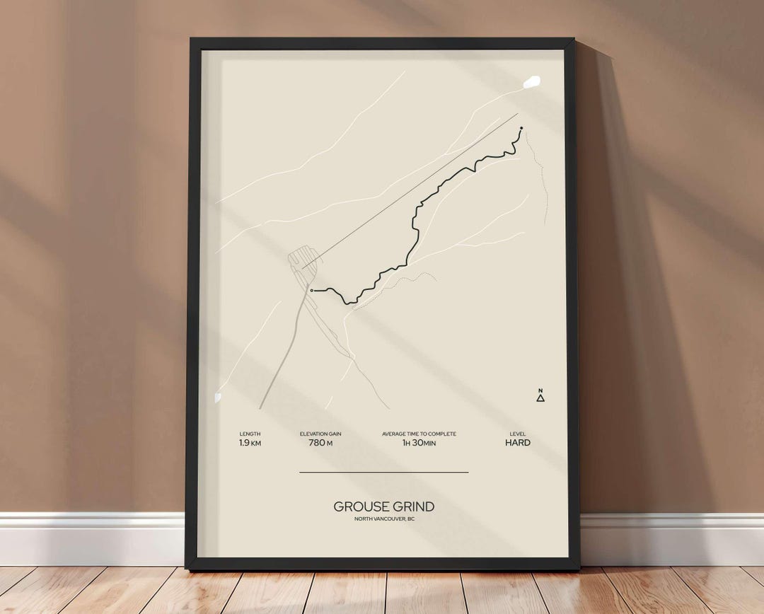 Grouse Grind Trail Map Print - Multiple Colours - BC Hiking Poster ...