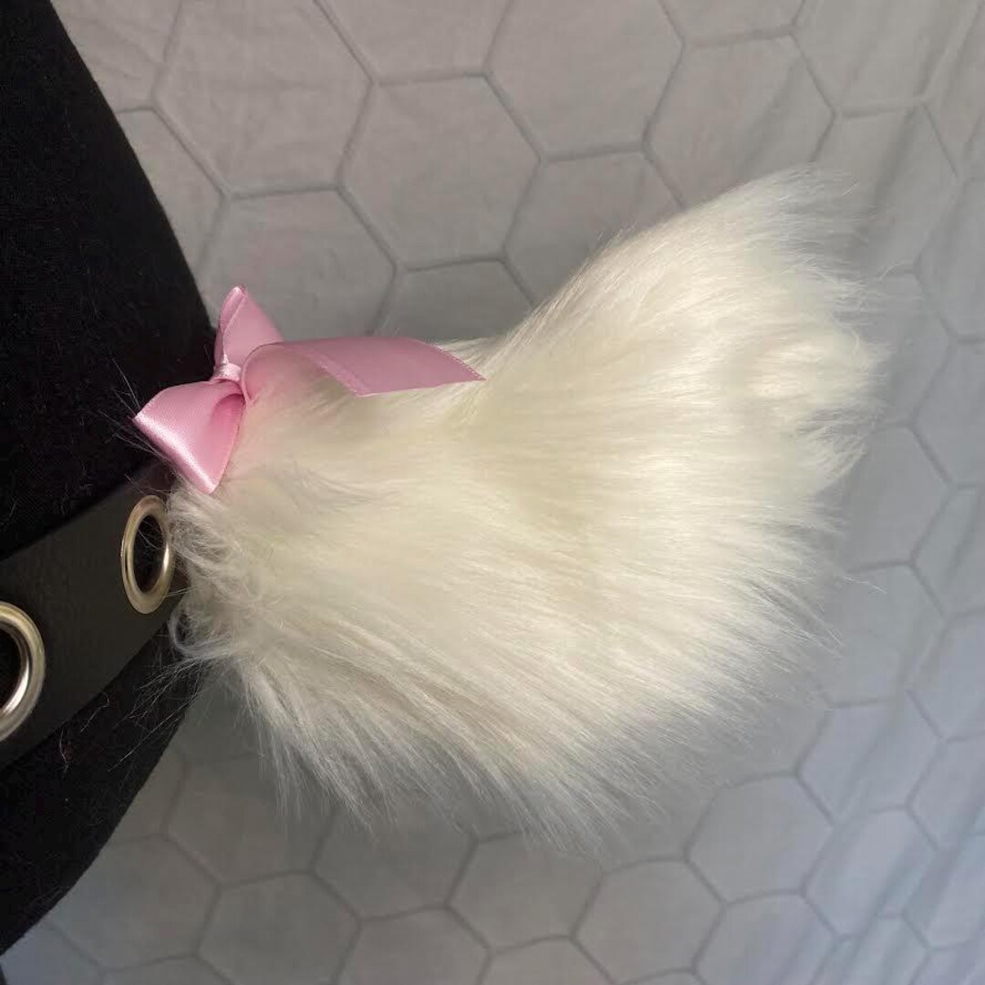White Mini Nub Furry Tail With Pink Bows - Etsy