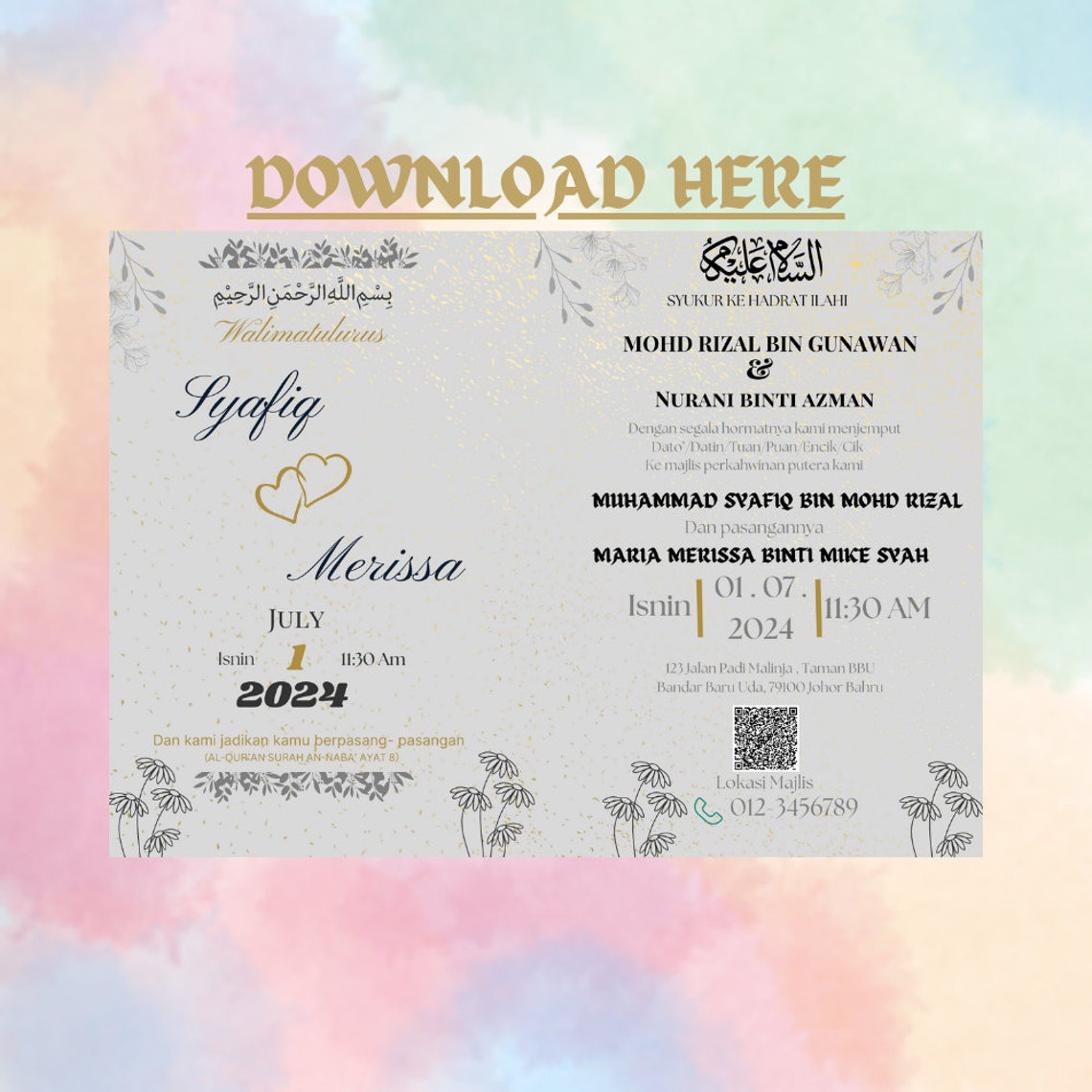 Template Canva,wedding CARD Invitation,kad Kahwin Digital,printable ...