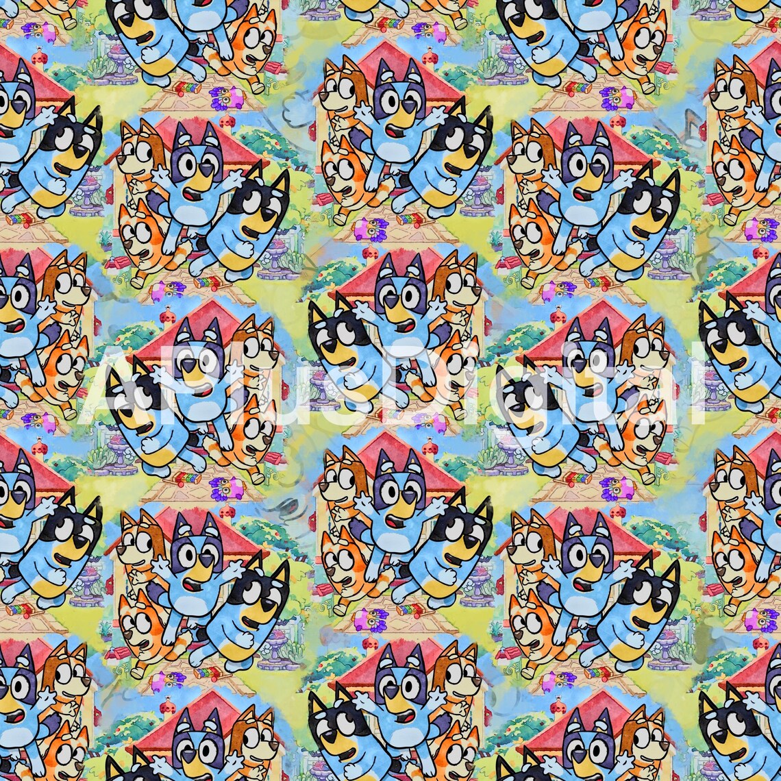 Bluey Dog Family Cartoon Watercolor Seamless Pattern Jpg File and ...