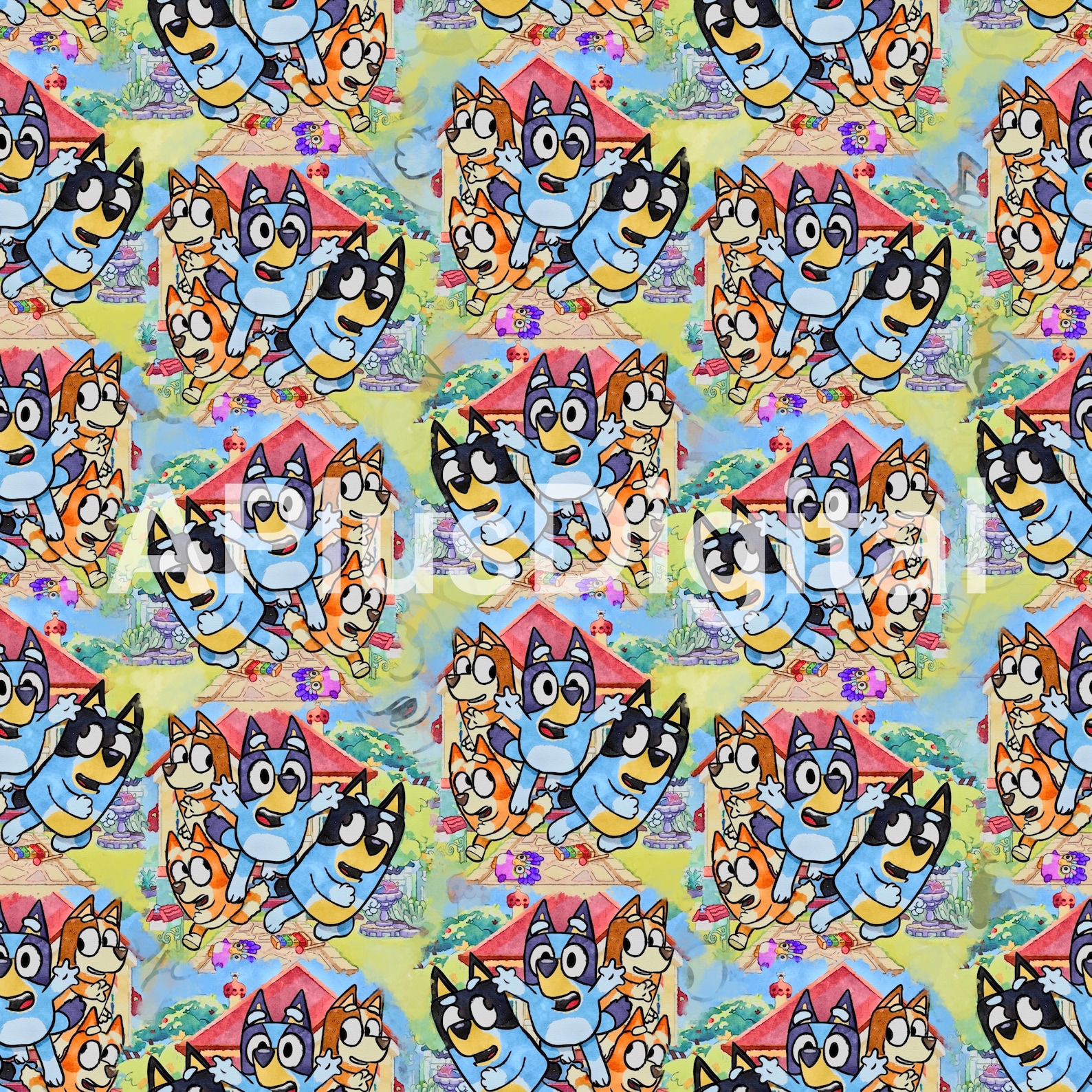Bluey Dog Family Cartoon Watercolor Seamless Pattern Jpg File and ...