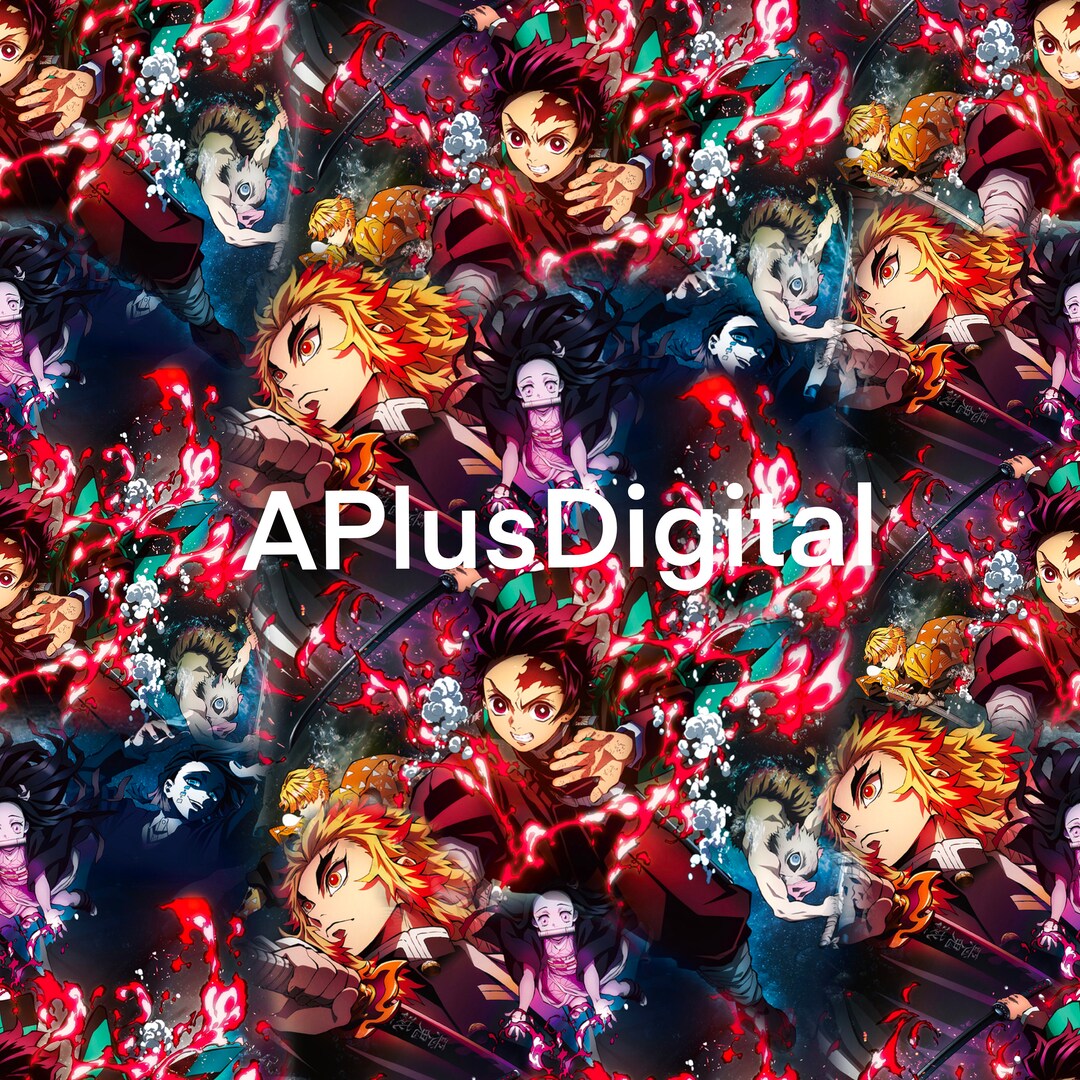 Slaying Demon Monsters Cartoon Seamless Pattern Jpg File - Etsy