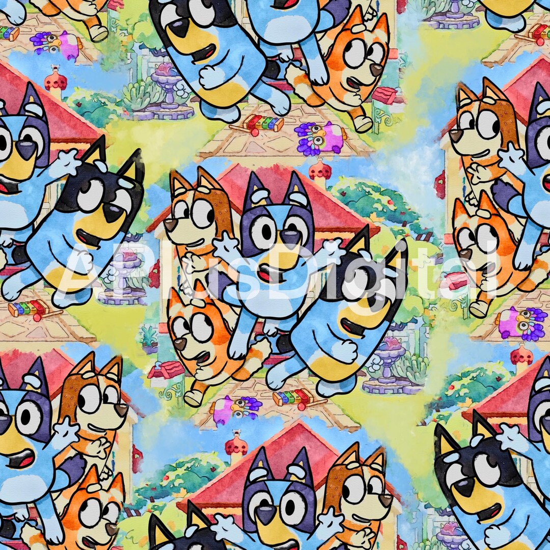 Bluey Dog Family Cartoon Watercolor Seamless Pattern Jpg File and ...