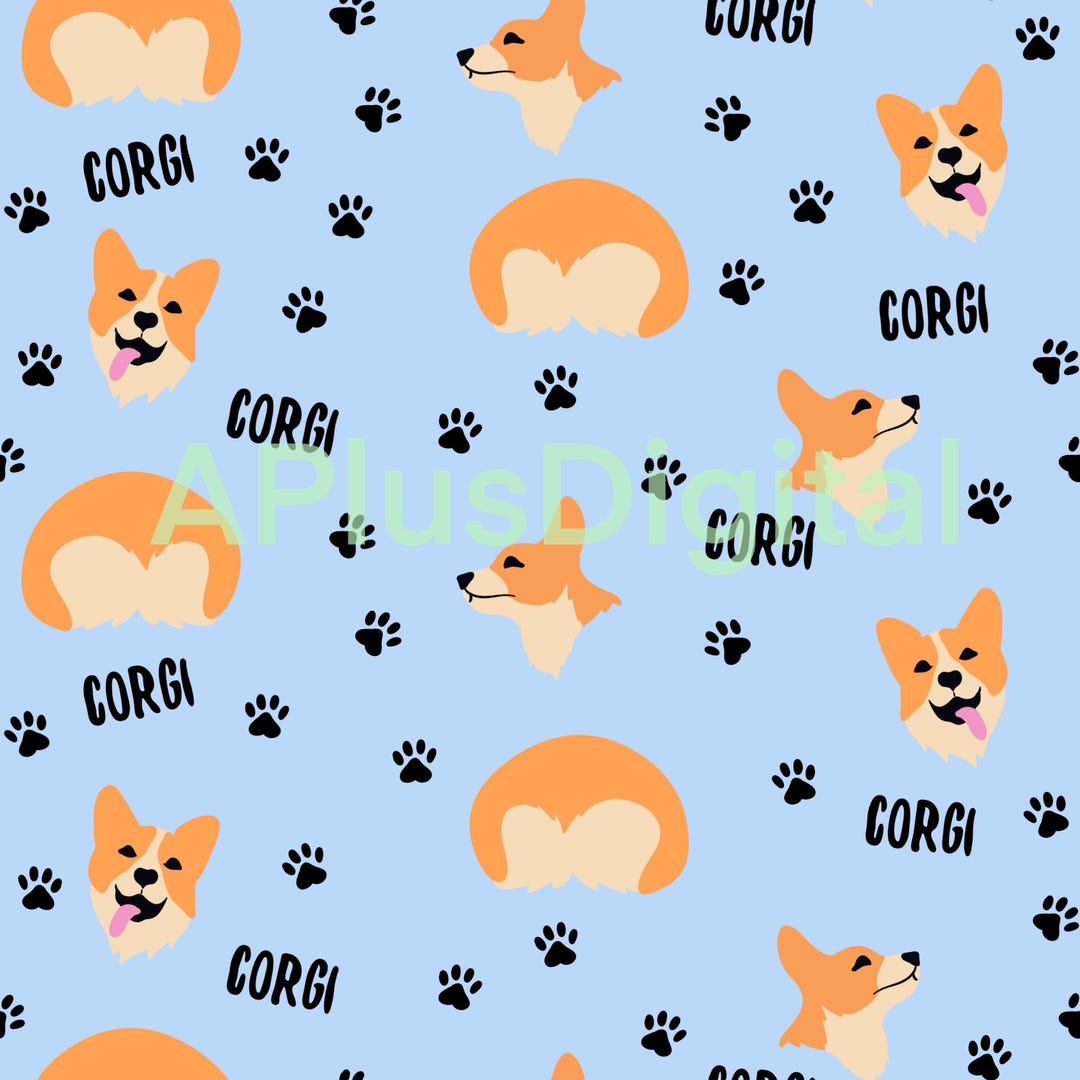 3 Colorways Corgi Cute Puppy Dog Seamless Pattern Jpg File and ...