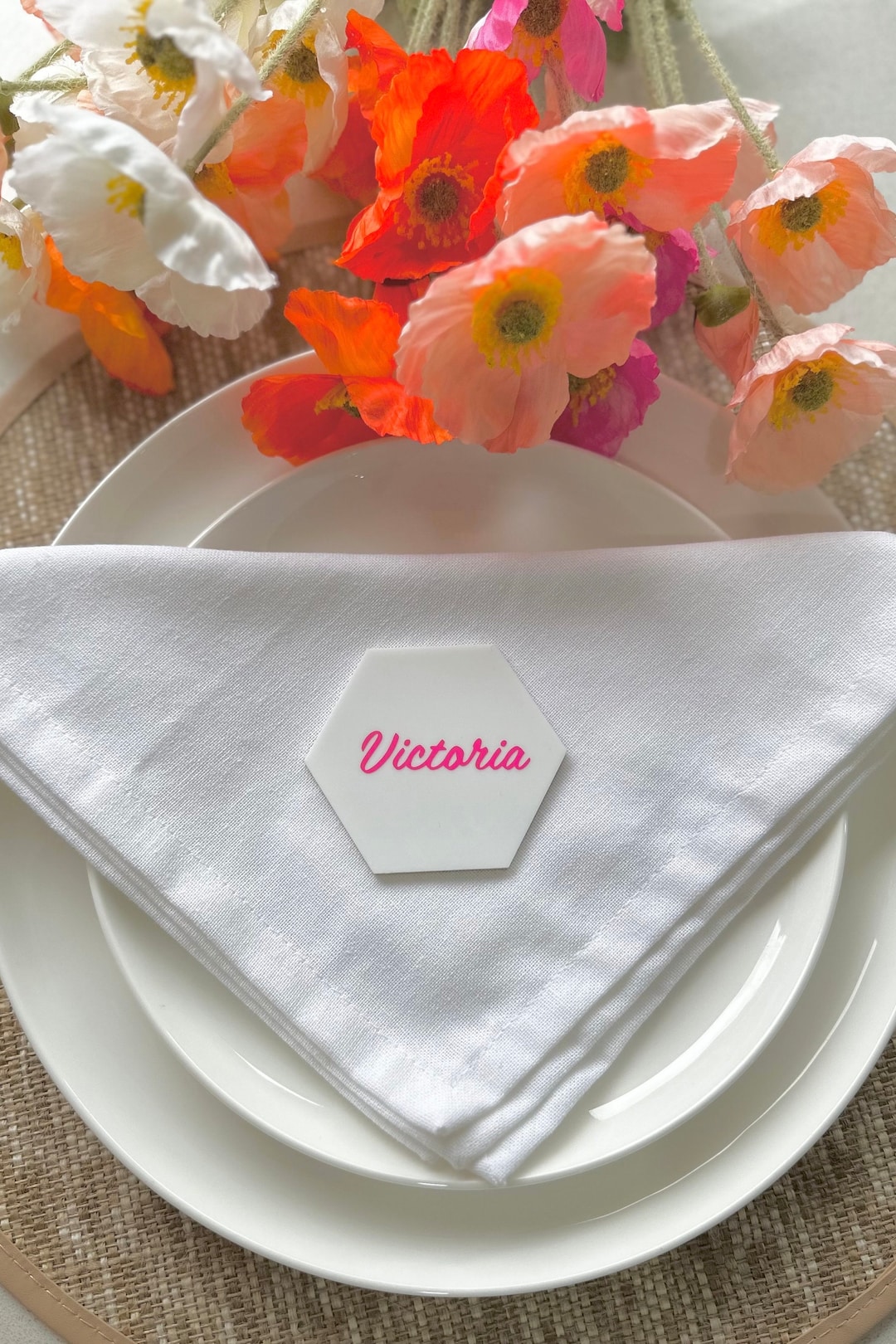 Hexagon Name Cards, Personalised, Acrylic Place Cards, Seating ...