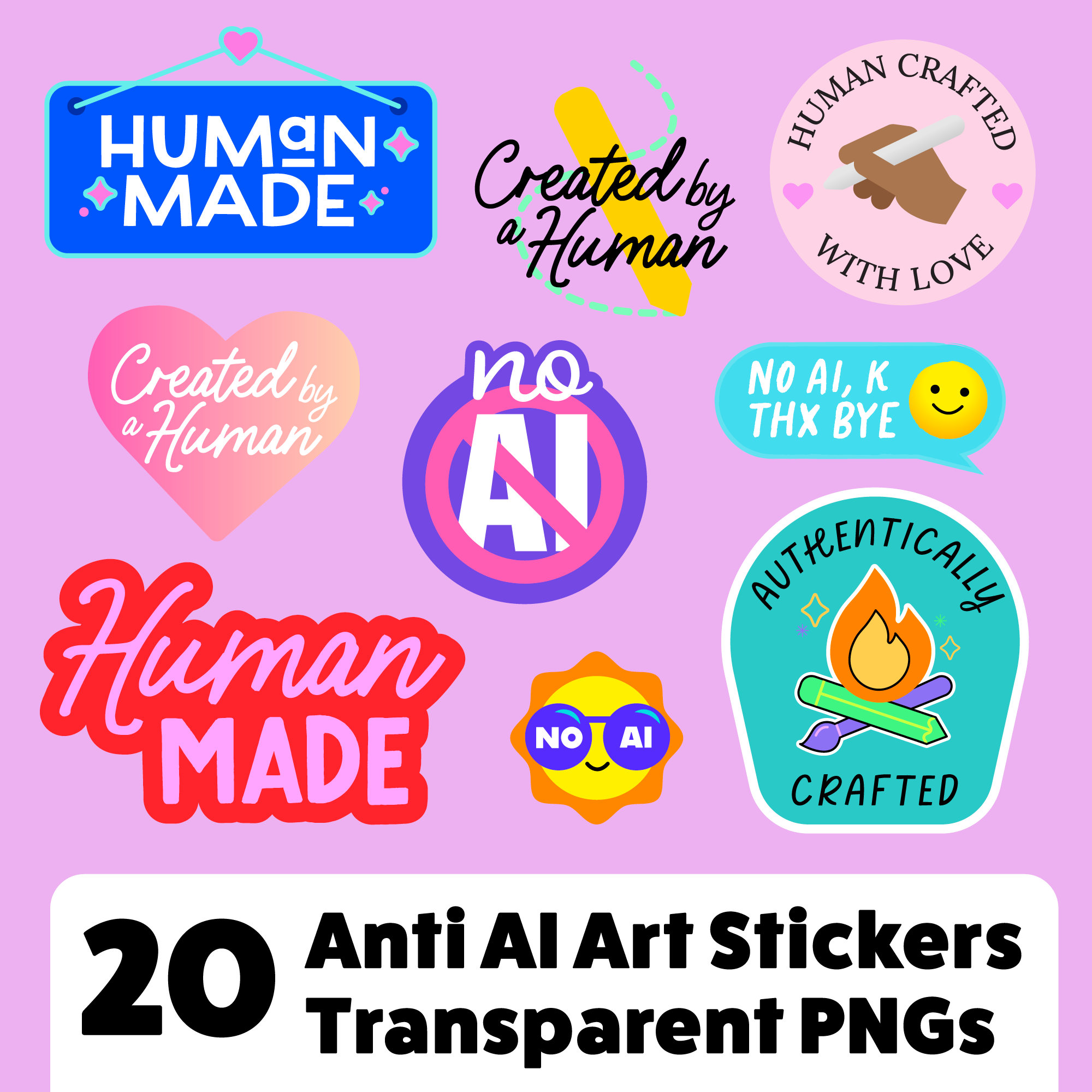 20 Anti AI Art Human Made Digital Transparent PNG Sticker | No AI ...