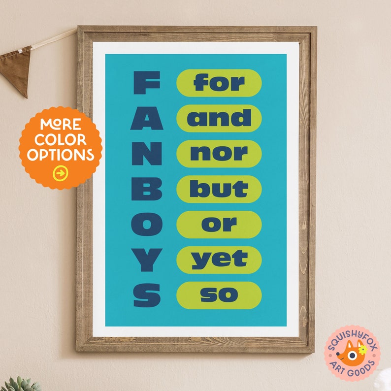 FANBOYS Poster Conjunctions Classroom Educational Poster for Back to ...