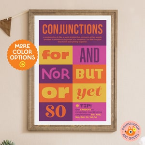 Conjunctions Classroom Educational Poster FANBOYS Poster for School ...