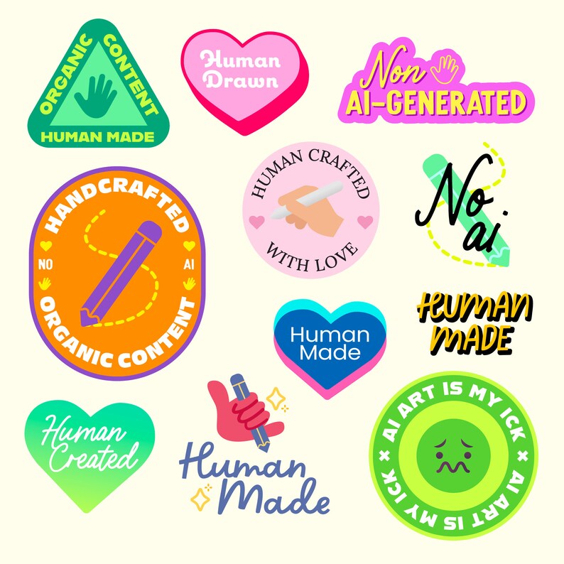 20 Anti AI Art Human Made Digital Transparent PNG Sticker | No AI ...