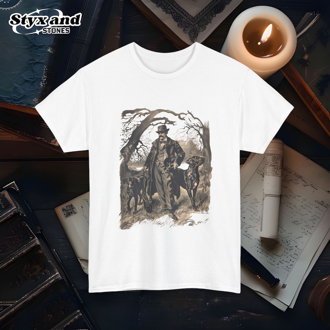 Sherlock Holmes With Hounds Graphic Tee Detective Mystery Inspired T ...