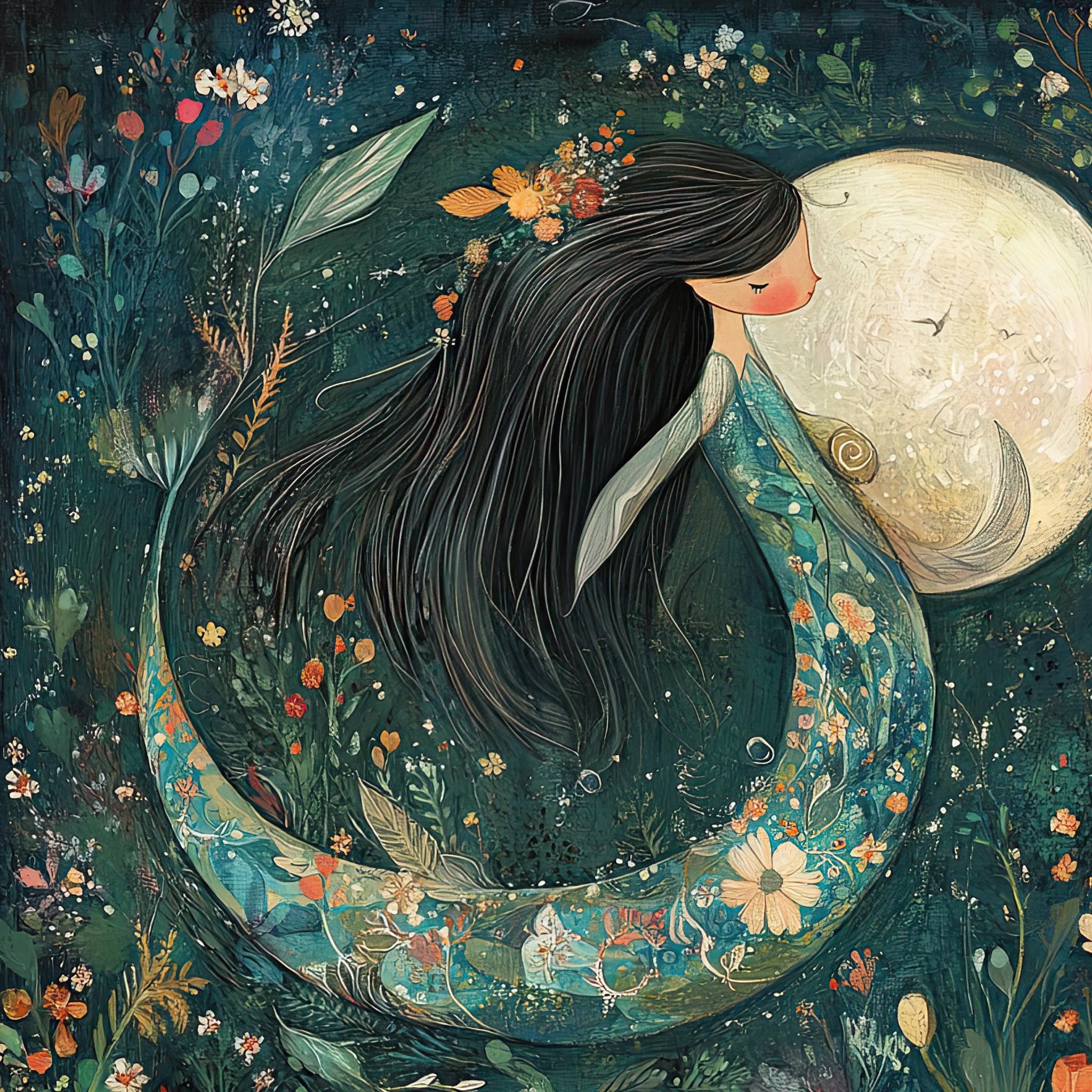 Cottagecore Mermaid Premium Poster, Beautiful Enchanting Home Decor ...