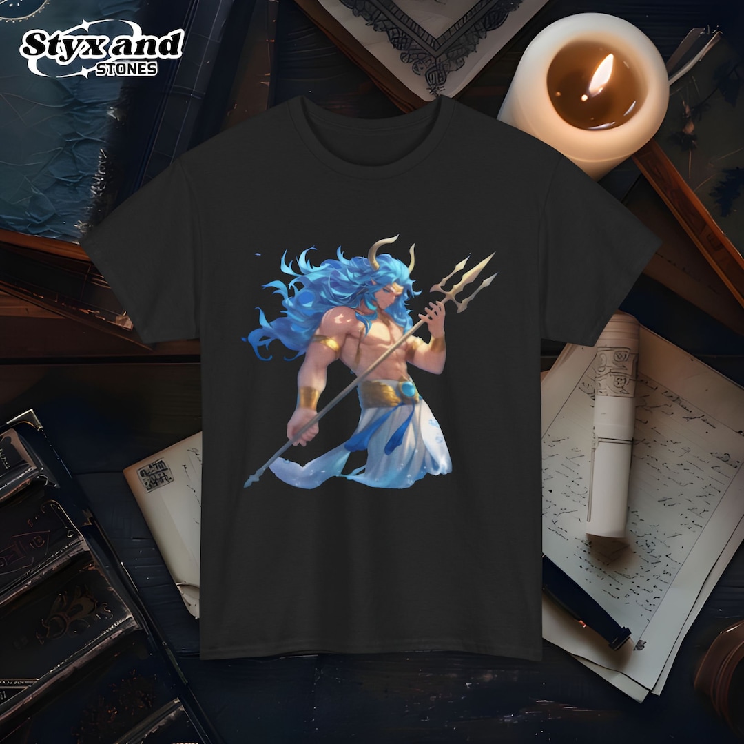 Poseidon Greek Mythology Anime Style T Shirt Ocean God Tee Mythical Sea ...