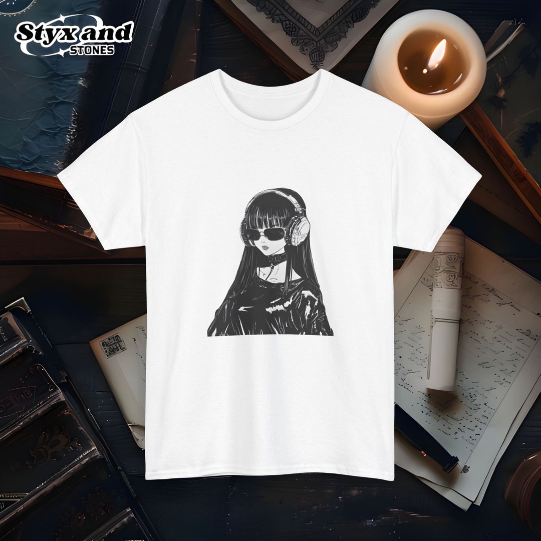 Nerdy Anime Girl Cyberpunk Graphic Tee Futuristic Manga Streetwear Neon ...