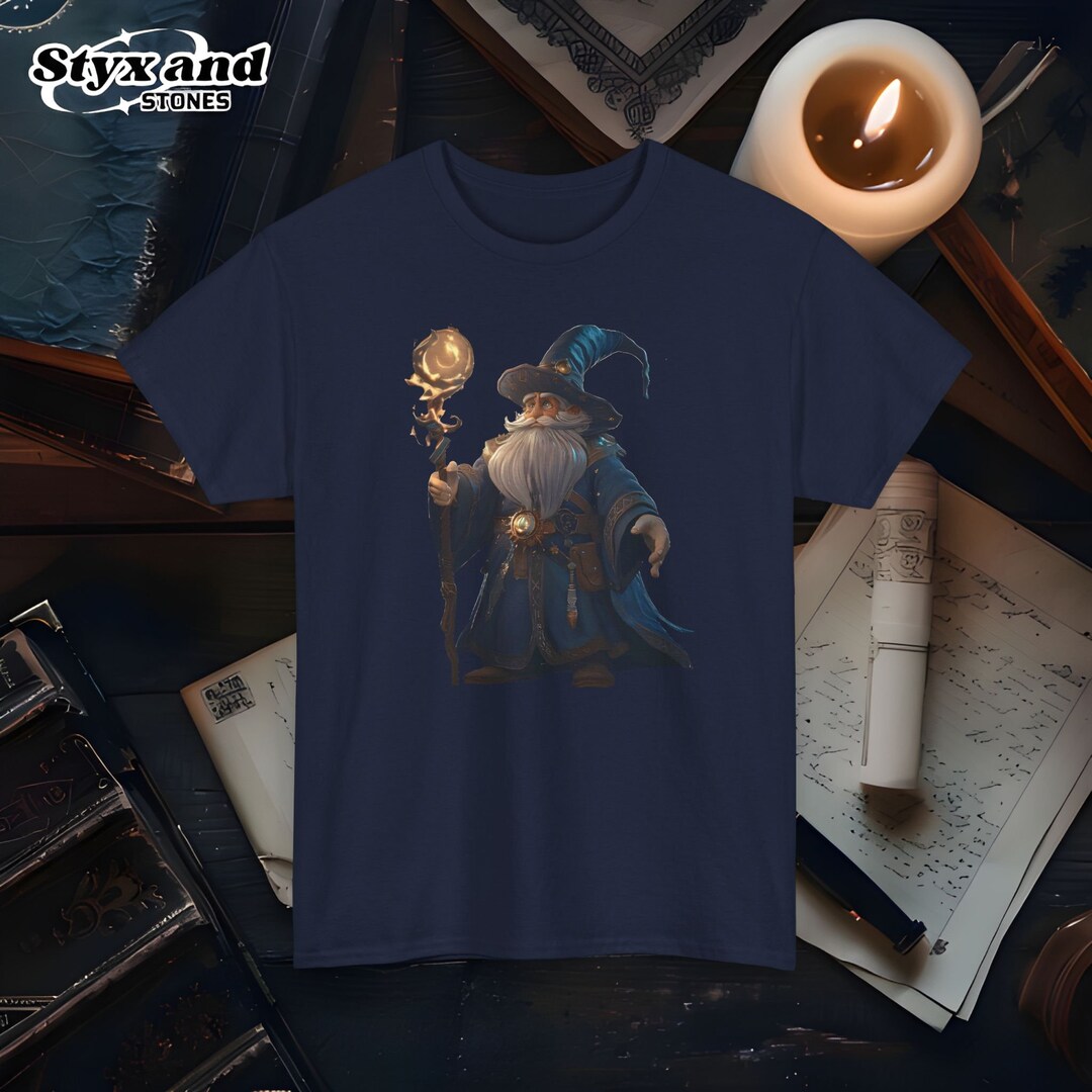 Old Wizard Cartoon Mystical Tee Shirt Unisex Fantasy Graphic Tee Wizard ...