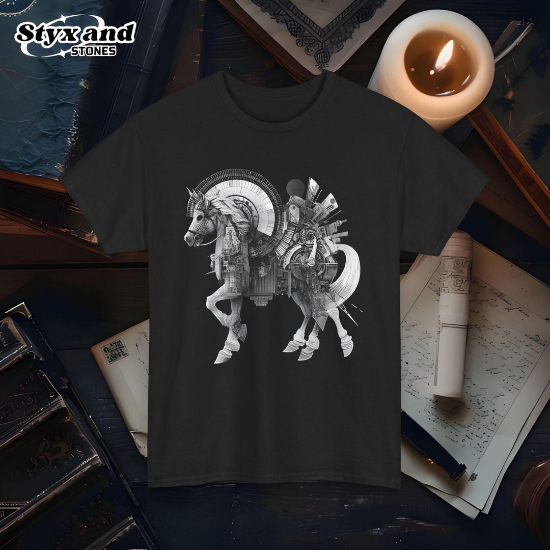 Trojan Horse Greek Mythology Ancient Legend Art Tee Mythological Design ...