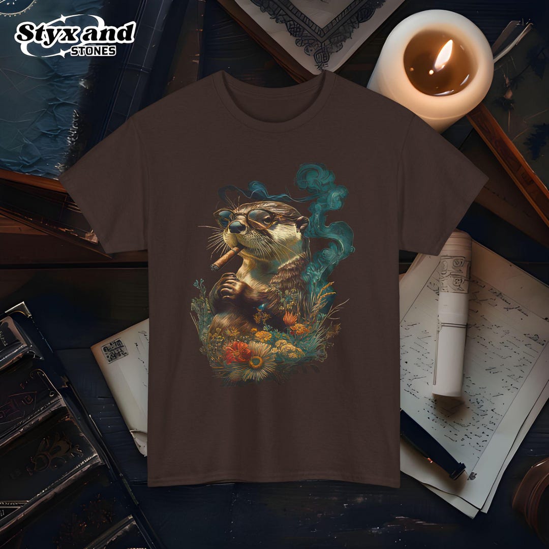 Funny Otter Smoking Cigar Tee, Animal Lover Gift, Humorous Whimsical ...