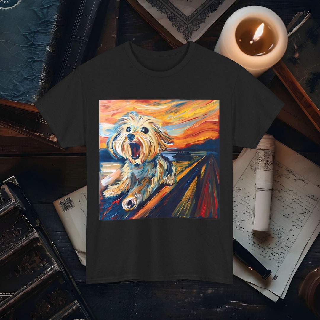 The Scream Dog Cute White Fluffy Dog Painting Funny Art Tee Pet Shirt ...