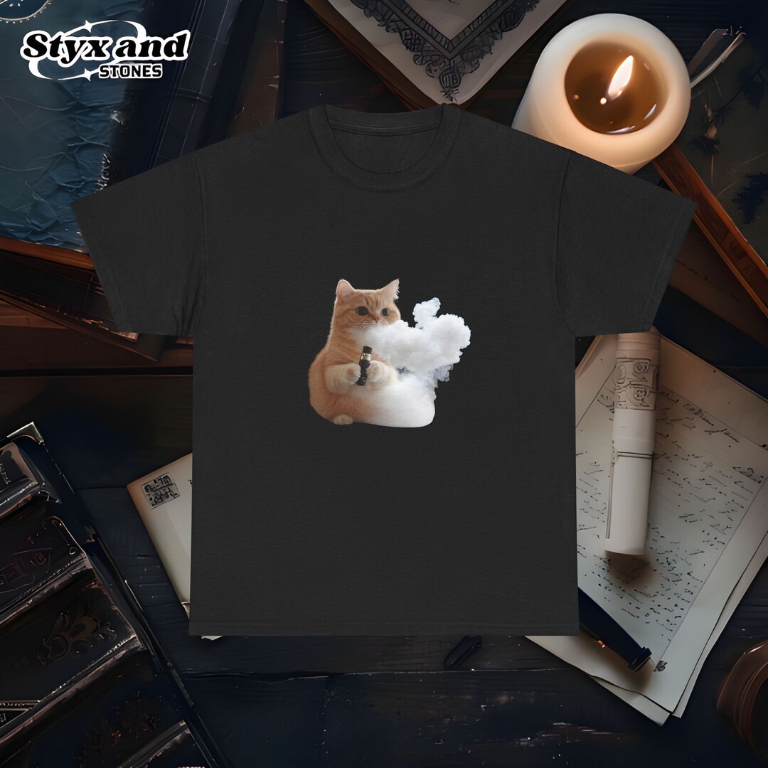 Cat Blowing Smoke Vape Whimsical Funny Tshirt Marijuana Weed Cart ...