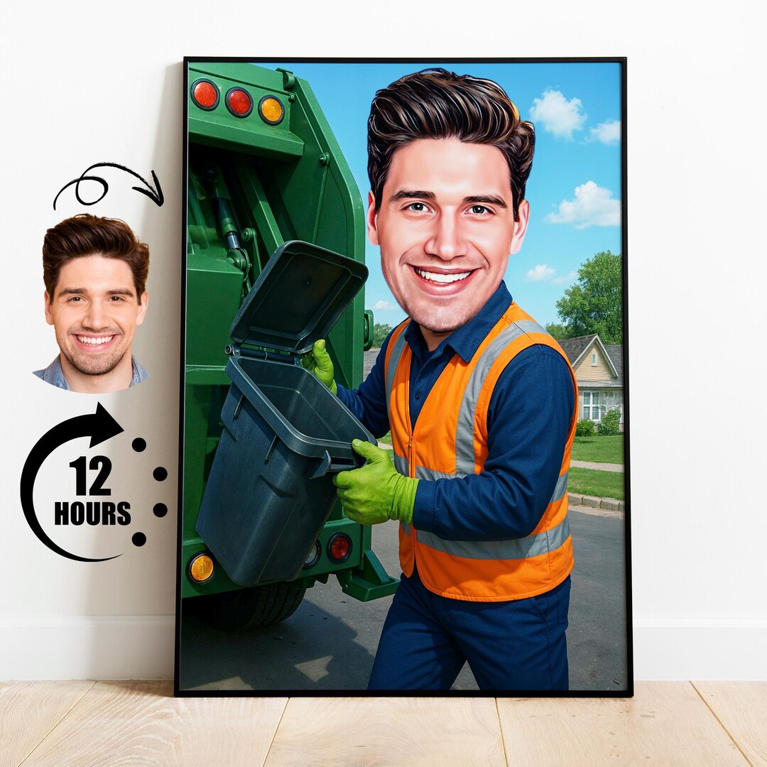 Custom Sanitation Worker Caricature: Funny Waste Management Portrait ...