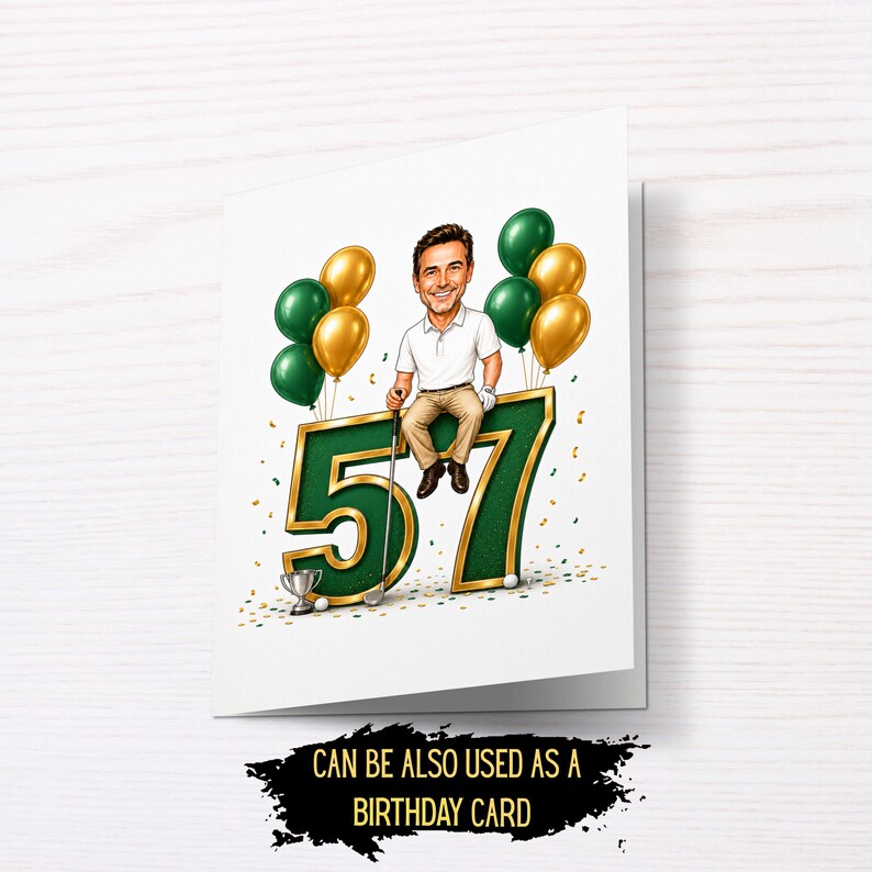57th Birthday Golf Cartoon Portrait for Him, Custom 57th Birthday ...