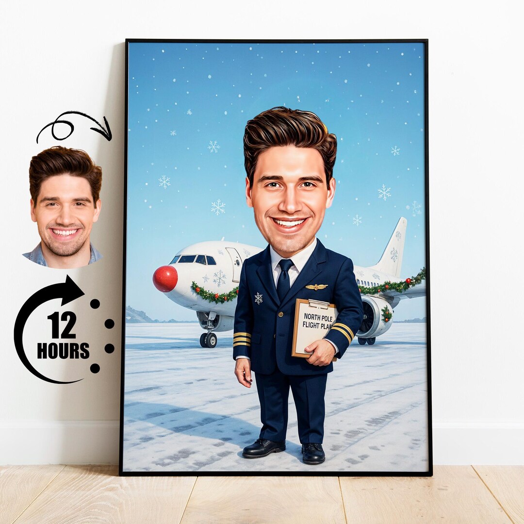 Custom Pilot Gift From Photo, Funny Pilot Christmas Caricature ...