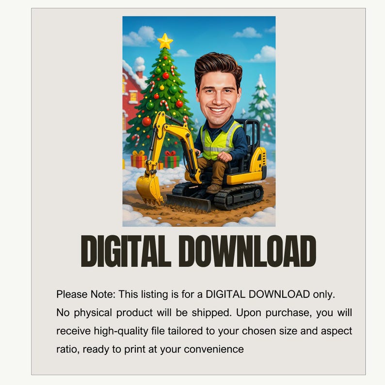 Custom Construction Worker Caricature, Funny Excavator Operator Gift ...