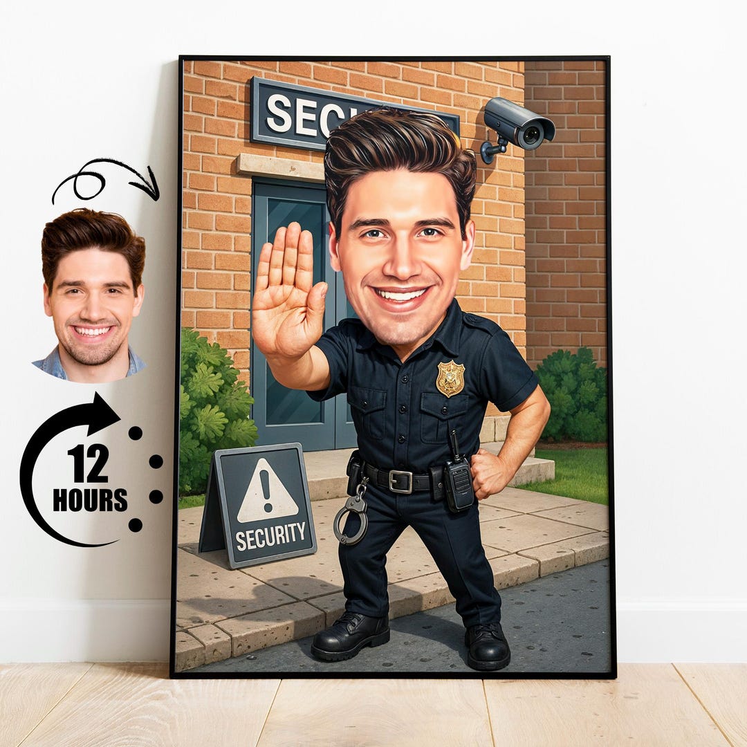 Custom Security Guard Caricature: Funny Job Portrait (digital Download ...
