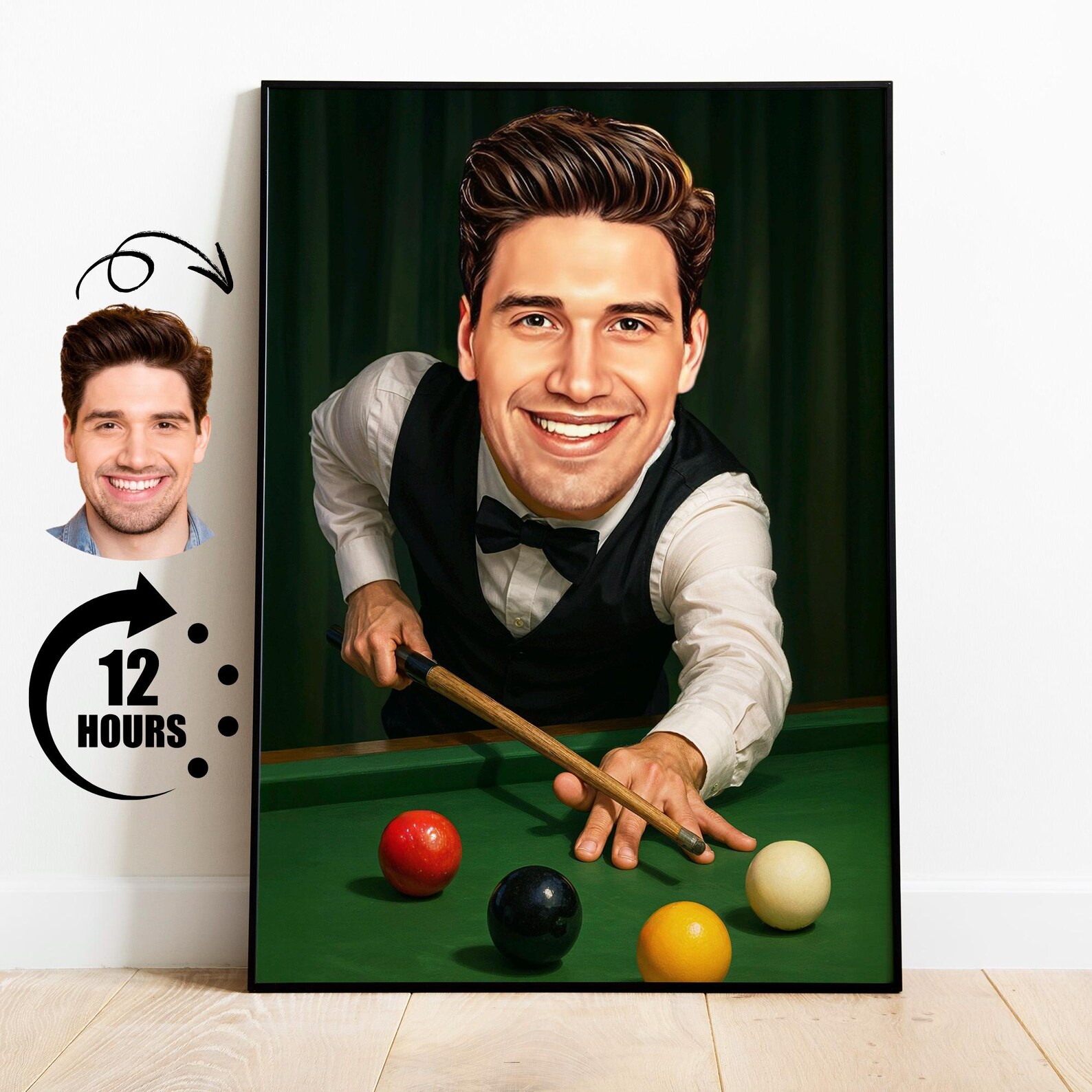 Custom Snooker Player Caricature: Funny Pool Portrait (digital Download ...