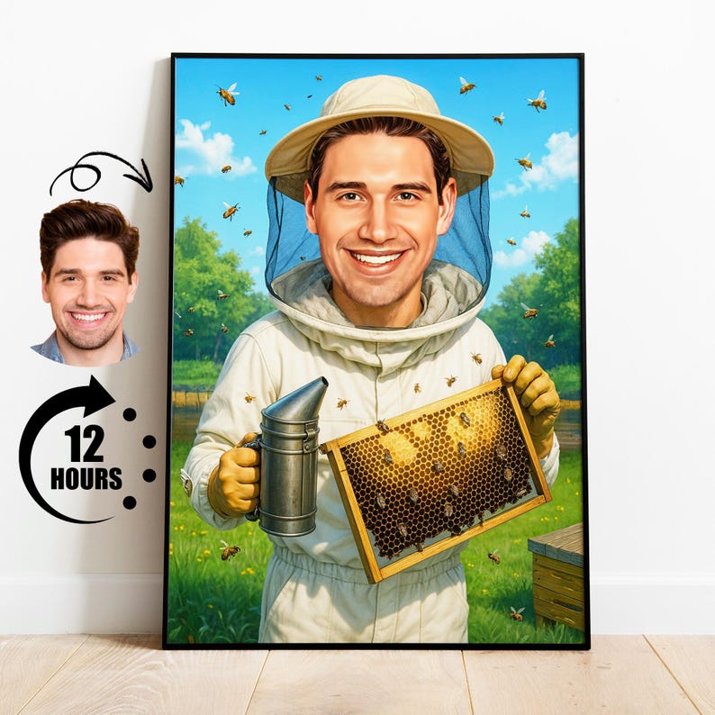 Custom Beekeeper Caricature, Gift for Beekeeper, Bee Lover Cartoon ...