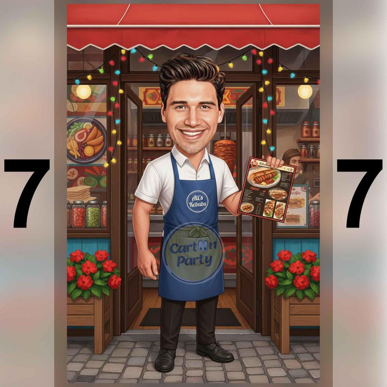 Personalized Kebab Chef Cartoon Portrait, Funny Kebab Owner Gift ...