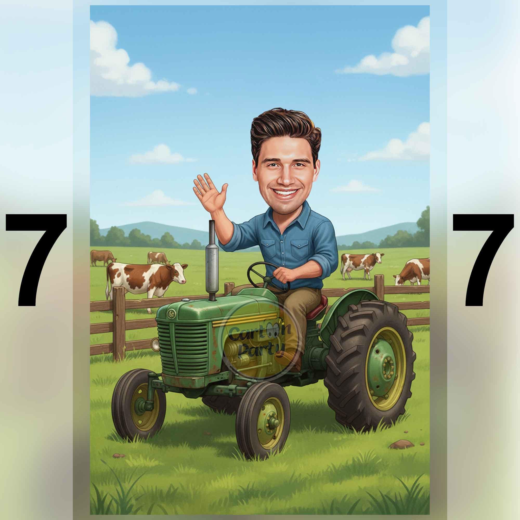 Gift for Farmer, Personalized Tractor Driver Cartoon Portrait, Custom ...