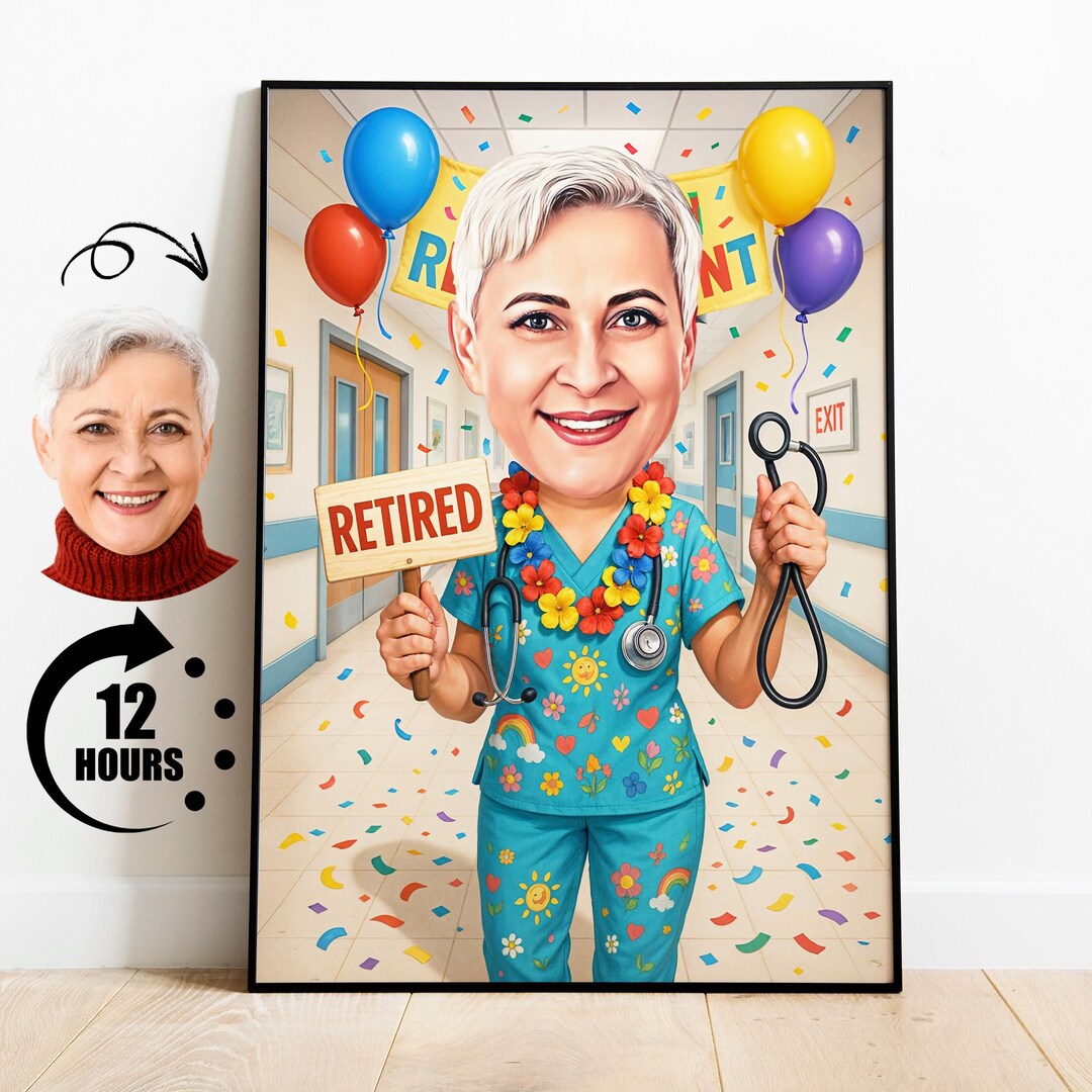 Funny Retired Nurse Caricature: Personalized Retirement Gift (digital ...