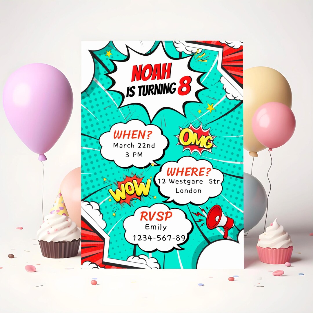 Editable Comic Book Birthday Invitation for Kids Customizable Birthday ...