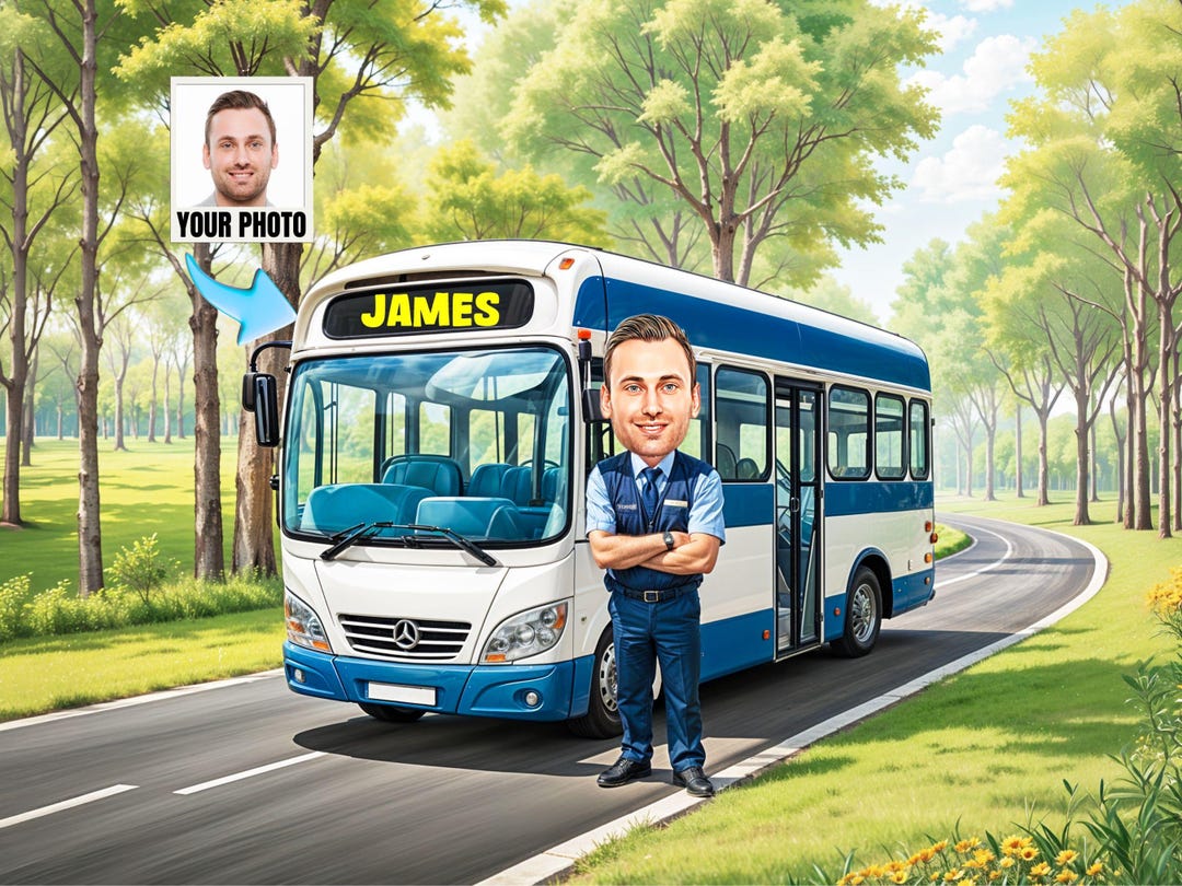 Custom Bus Driver Cartoon Portrait, Bus Driver Portrait, Gift for Bus ...