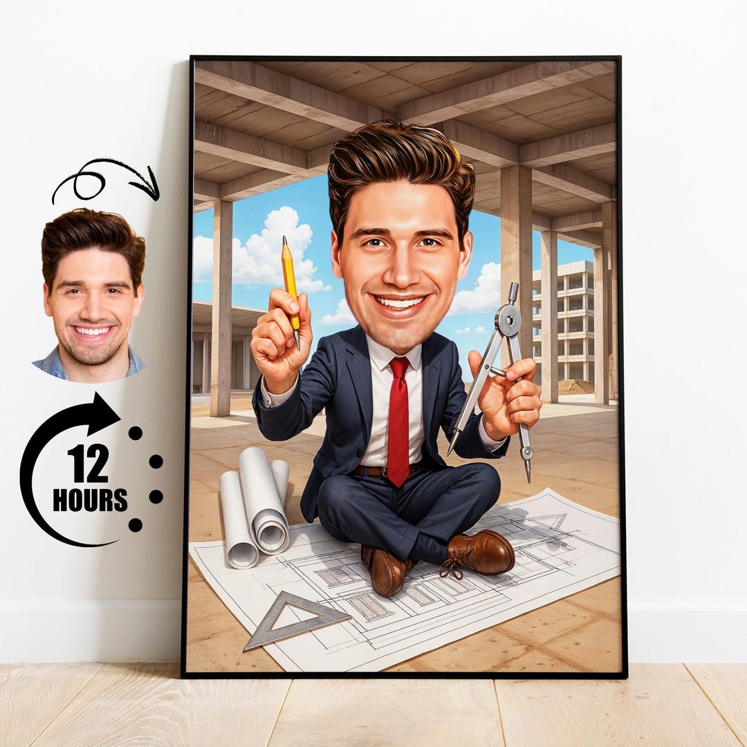 Custom Architect Caricature Portrait: Funny Engineer Gift (digital ...