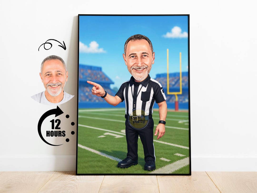 Personalized Football Referee Cartoon Portrait, Custom Football Referee ...