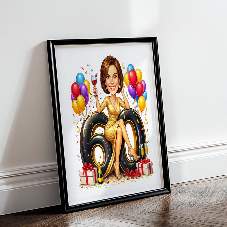 Custom 60th Birthday Caricature, Funny 60th Birthday Gift, 60 Birthday ...