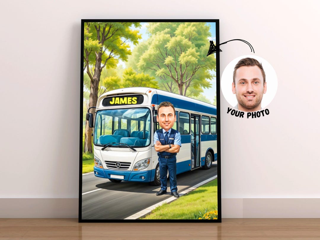 Custom Bus Driver Cartoon Portrait, Bus Driver Portrait, Gift for Bus ...