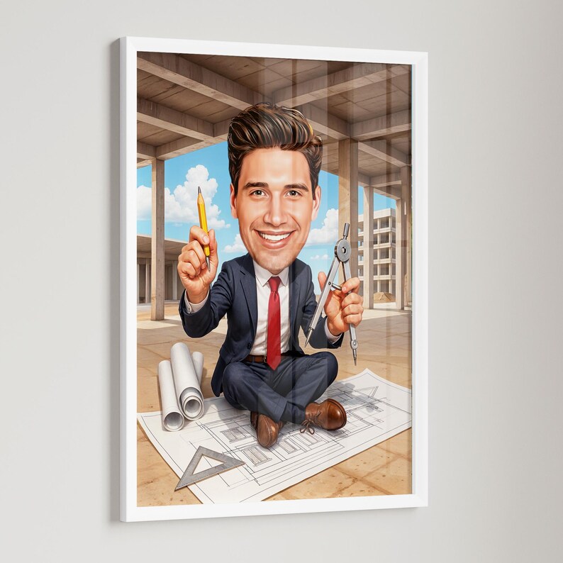 Custom Architect Caricature Portrait: Funny Engineer Gift (digital ...
