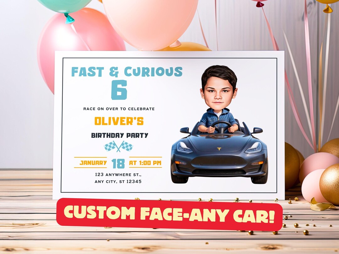 Car Birthday Invitation Personalized Digital Party Card Custom Driver ...