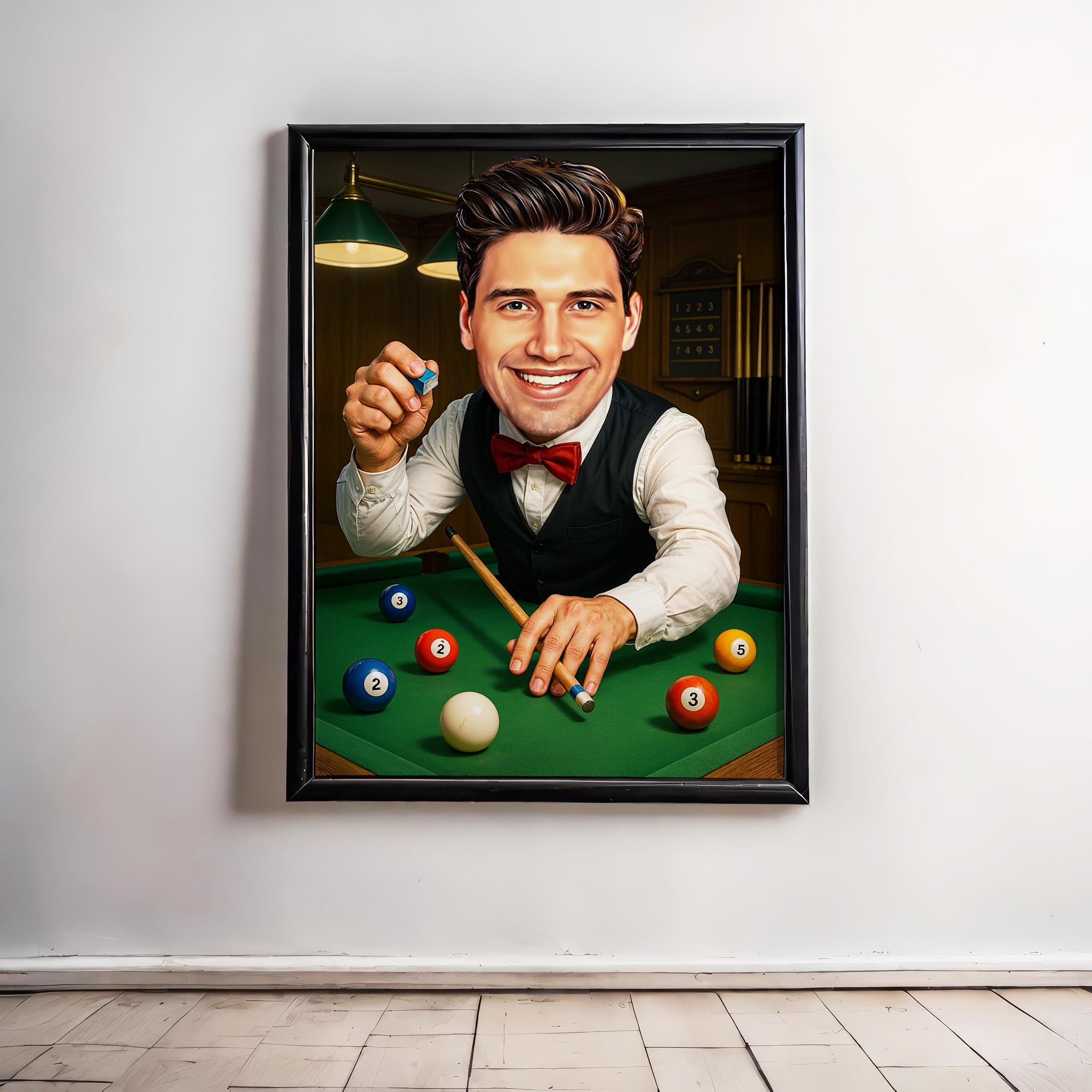 Custom Billiards Caricature: Funny Pool Player Portrait (digital ...