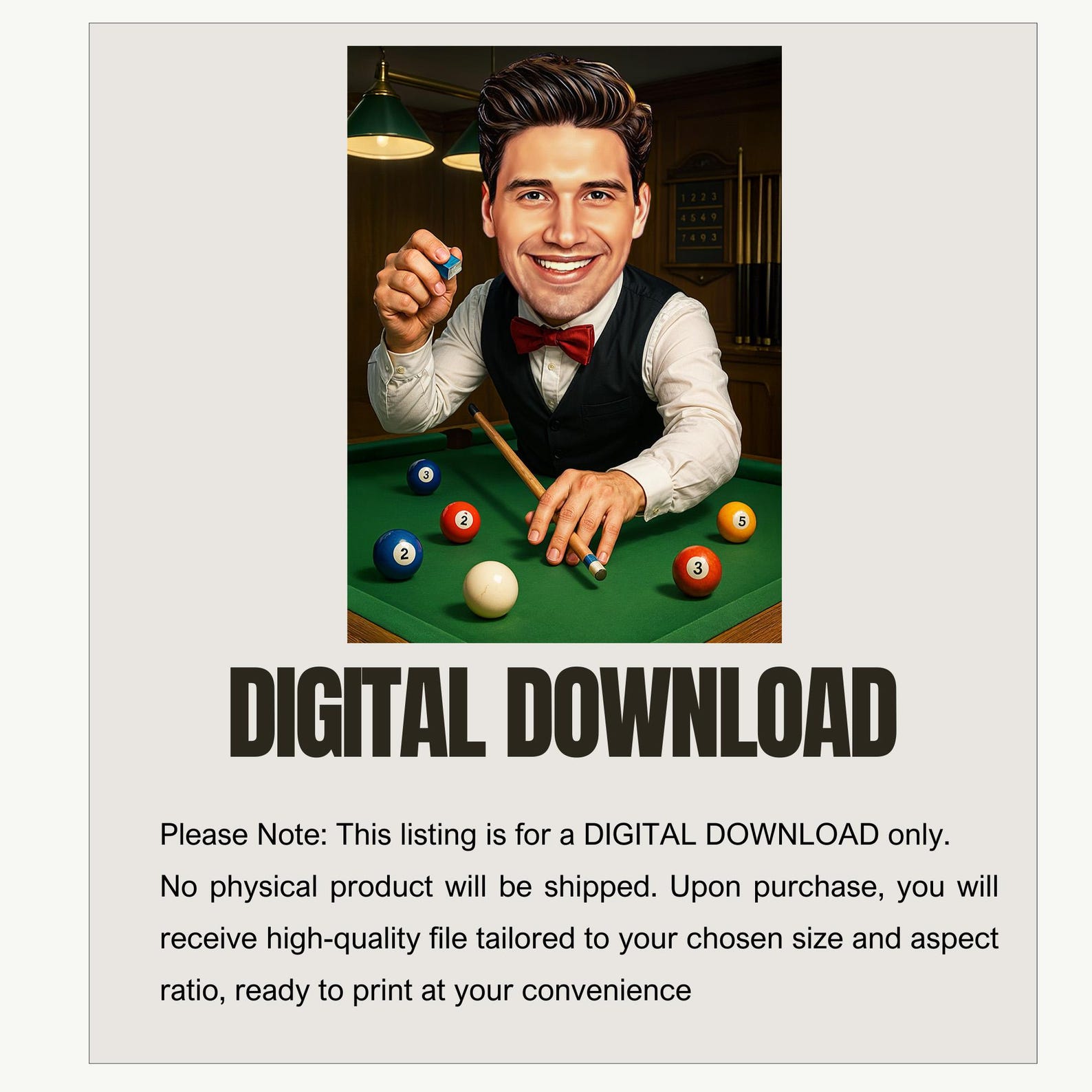 Custom Billiards Caricature: Funny Pool Player Portrait (digital ...
