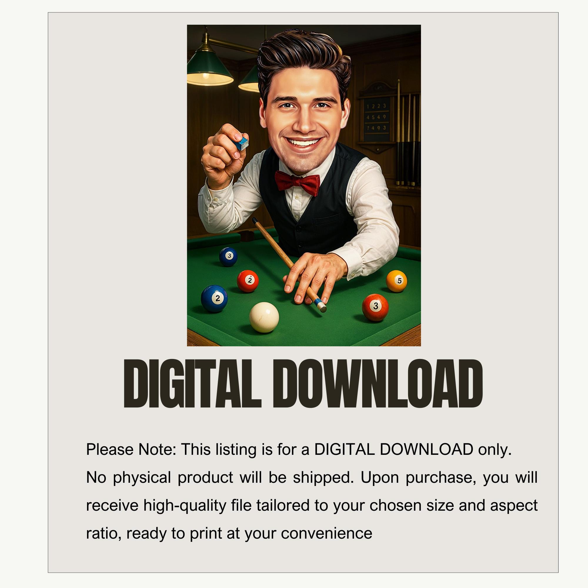 Custom Billiards Caricature: Funny Pool Player Portrait (digital ...