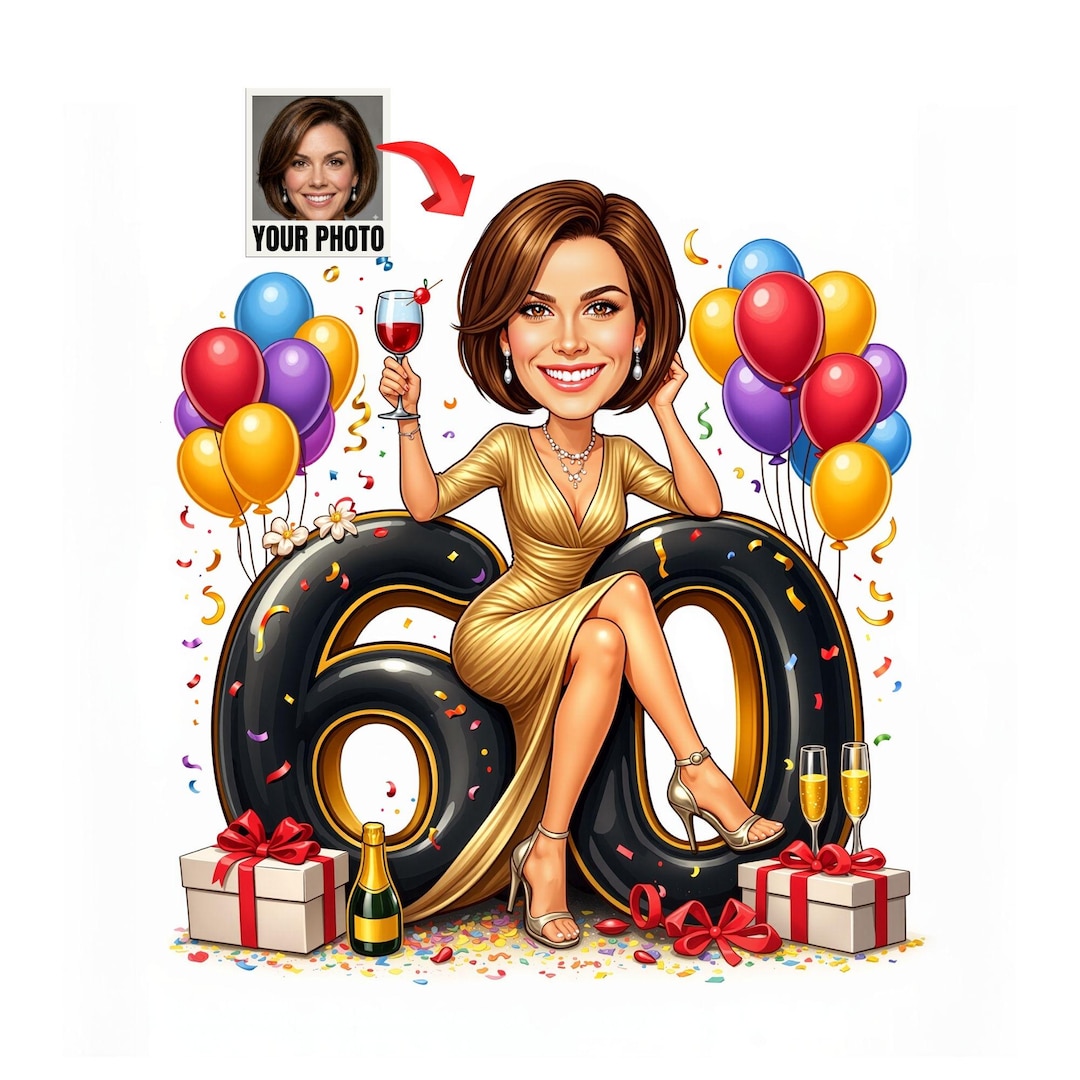 Custom 60th Birthday Caricature, Funny 60th Birthday Gift, 60 Birthday ...