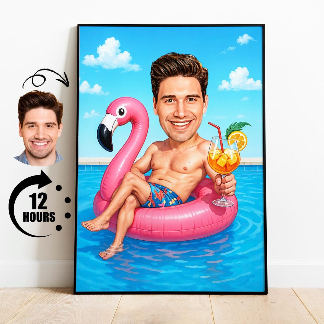 Custom Cartoon Beach Body Swap Portrait - Personalized Digital ...