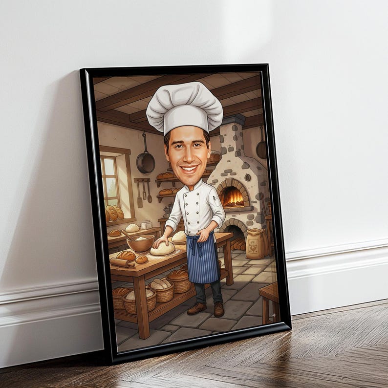 Custom Baker Caricature: Funny Bread Maker Portrait (digital Download ...