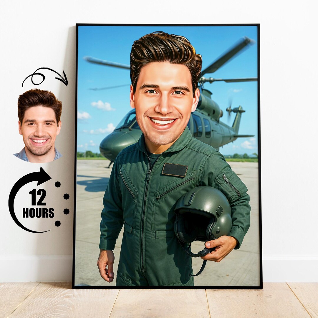 Gift for Helicopter Pilot, Custom Pilot Caricature From Photo, Funny ...