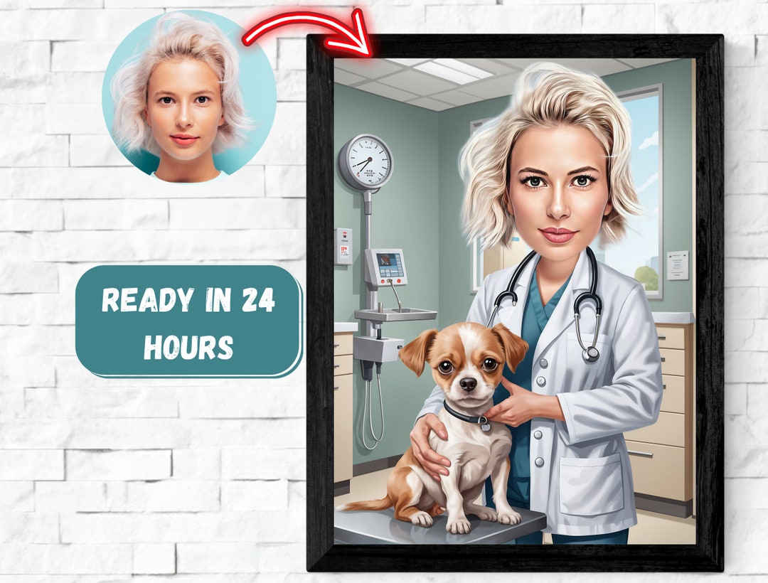 Custom Female Veterinarian Cartoon Portrait Personalized Animal Care ...
